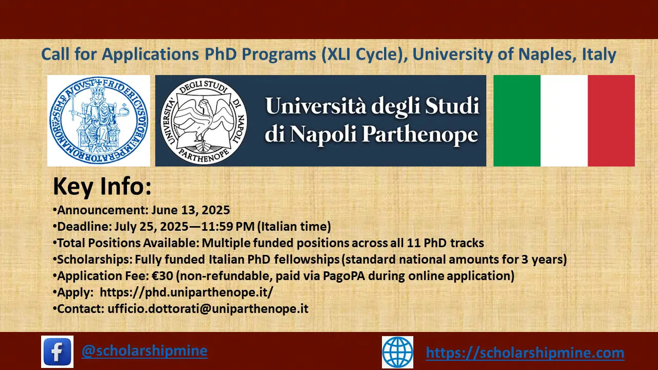 Call for Applications PhD Programs (XLI Cycle), University of Naples, Italy
